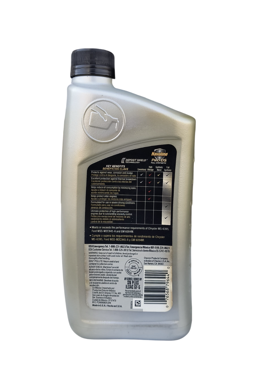 Chevron Havoline Pro DS 5w-20 | Aceite de motor - QT 1 Lt. | El Paisa Motor